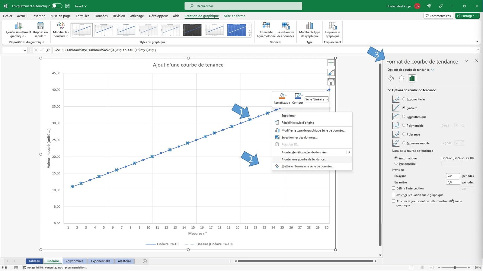 Courbe de tendance d'un graphique Excel - Le Petit Informaticien